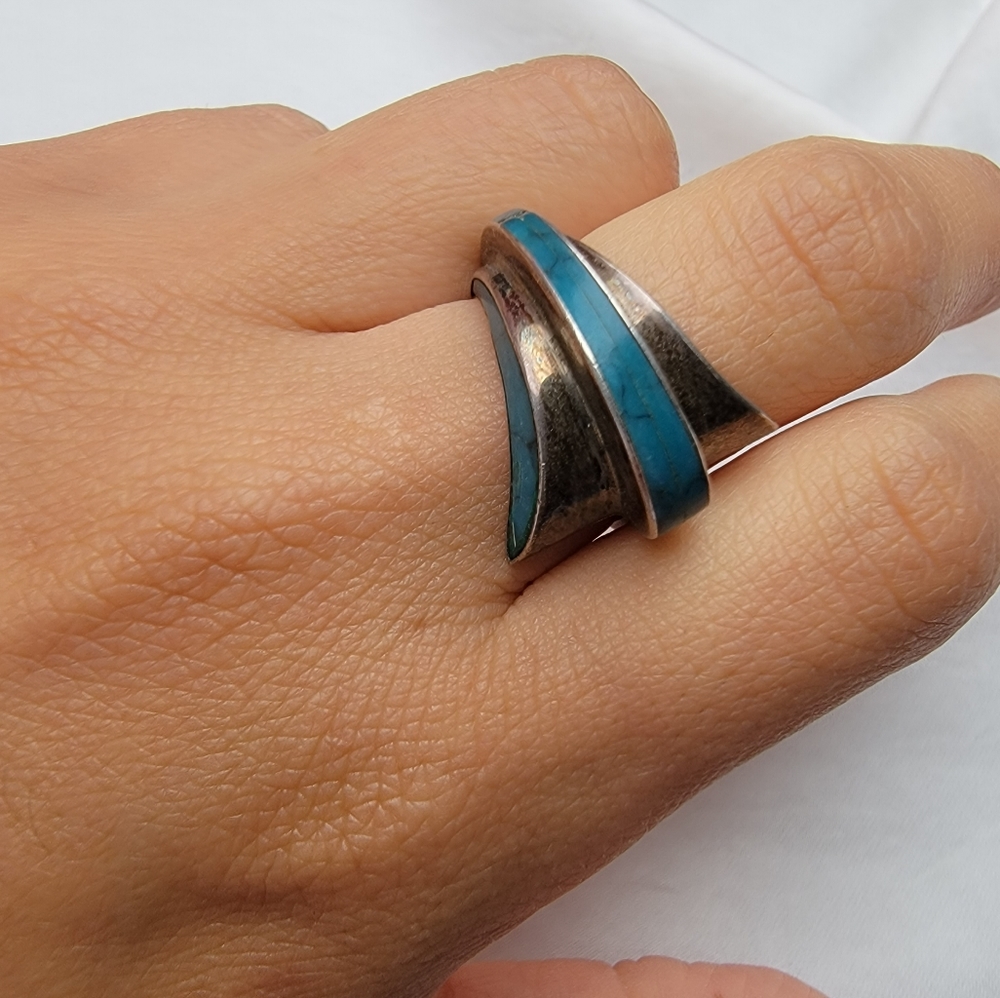 Vintage Taxco Inlay Sterling Silver Ring - Gem